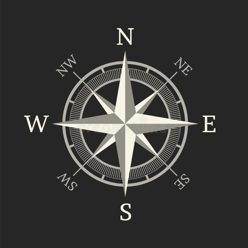 Compass Icon on Black Textured Background Stock Vector - Illustration ...