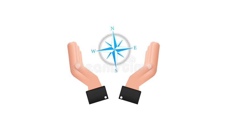 Compass Icon Over Hands on White Background. Flat Motion Graphics ...