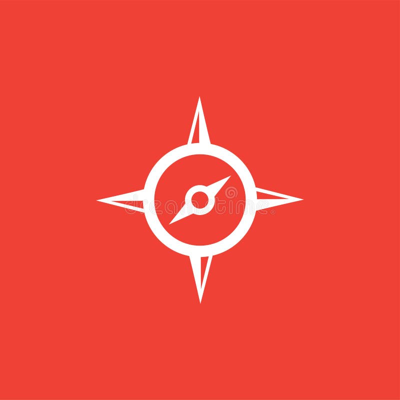 Compass Icon on Red Background. Red Flat Style Vector Illustration ...