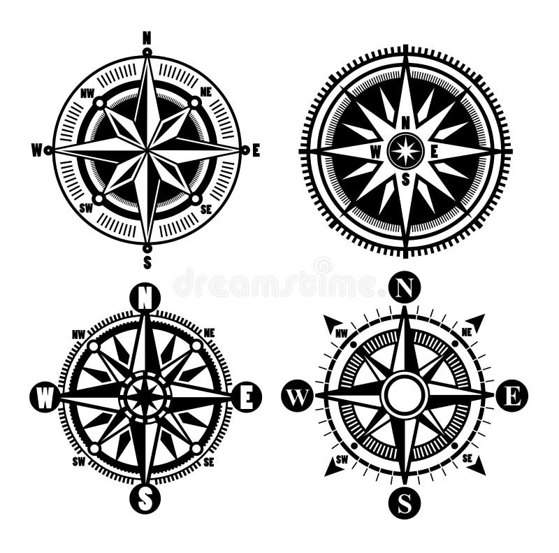 Nautical Wind Rose and Compass Icons Set Stock Vector - Illustration of ...