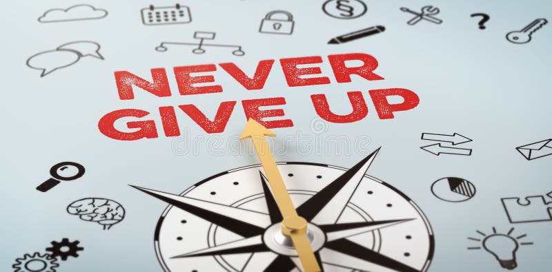 Compass with Icons - Never Give Up Stock Illustration - Illustration of ...