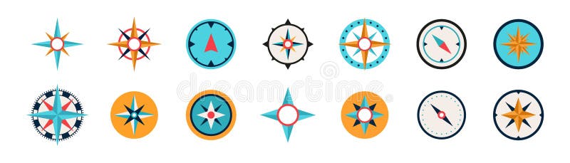 Compass Icons Set. Compass Icon Collection. Flat Style Stock Vector ...