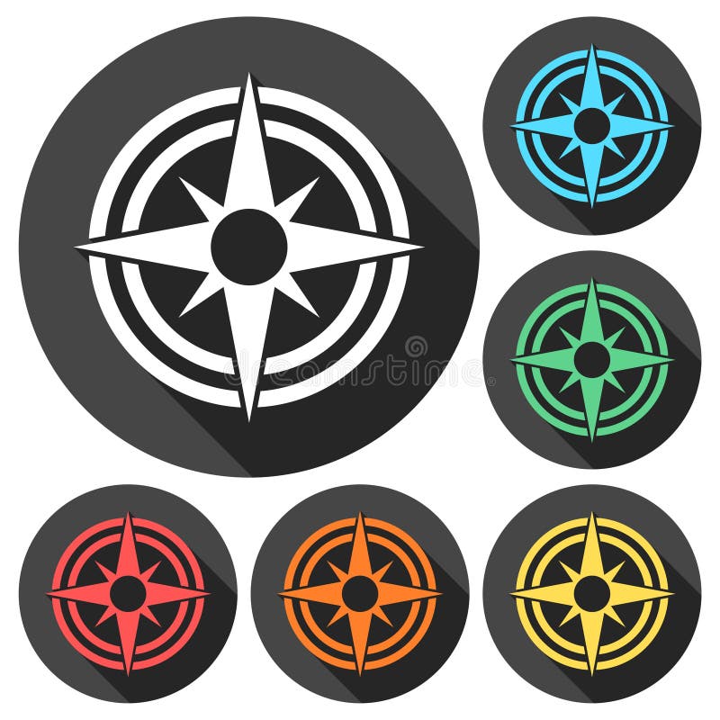Compass Icons Set with Long Shadow Stock Vector - Illustration of ...