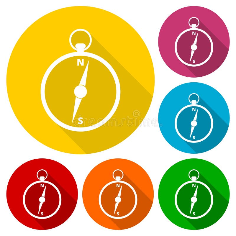 Compass Icons Set with Long Shadow Stock Vector - Illustration of ...