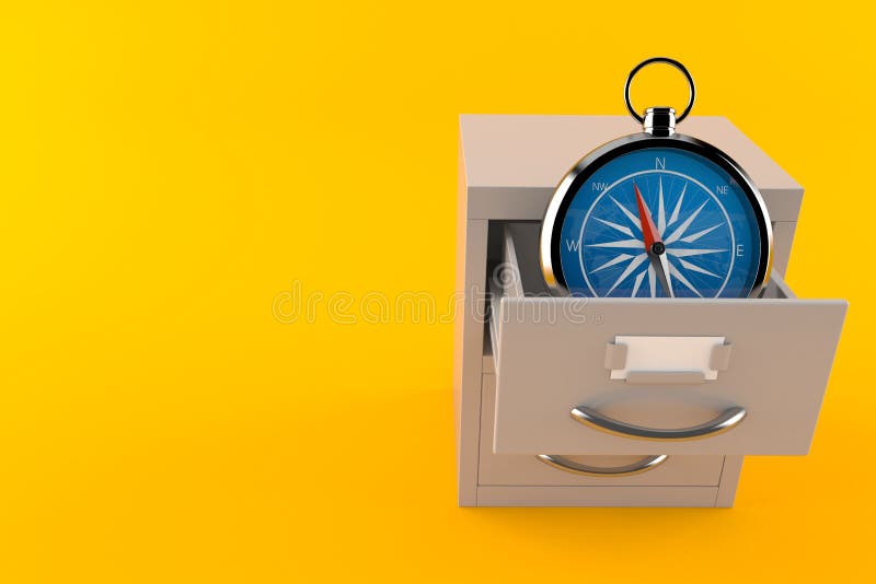 Compass Inside Archive Isolated on Orange Background Stock Illustration ...