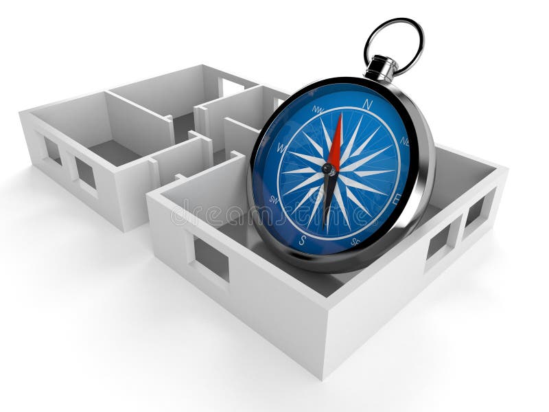 Compass inside house plan stock illustration. Illustration of construct ...