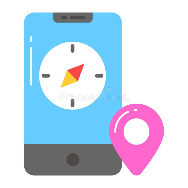 Compass Inside Mobile with Location Pin, Vector of Mobile Location ...