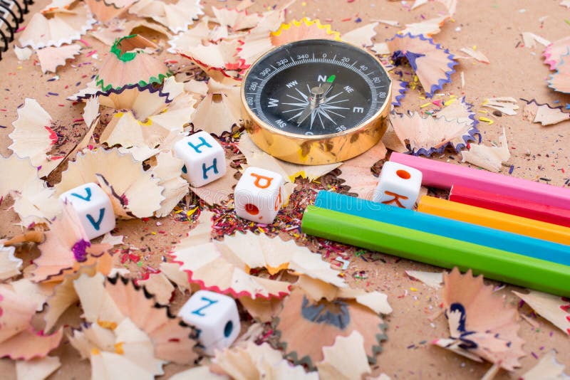 The Compass Instrument and Colorful Pencils Stock Photo - Image of ...
