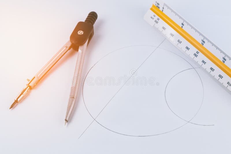 Compass Instrument with Ruler on Paper Work Stock Image - Image of ...