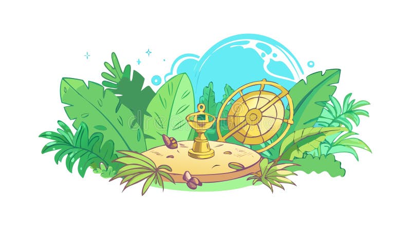 Compass in Jungle Landscape, Wilderness Navigation, Adventure, Vector ...