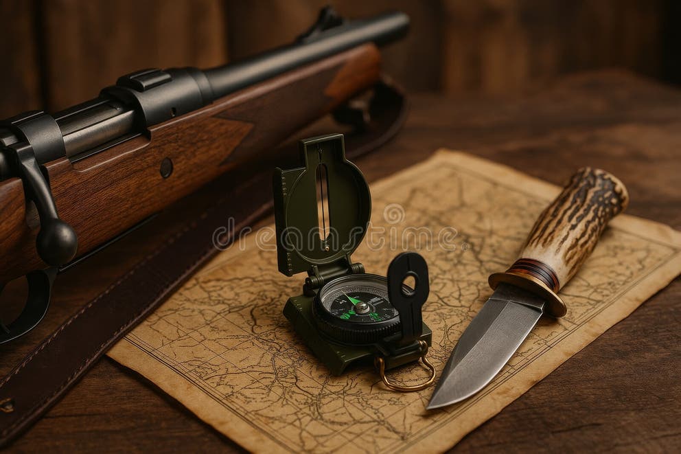Exploring the Wilderness with a Map, Compass, Knife, and Rifle on a ...