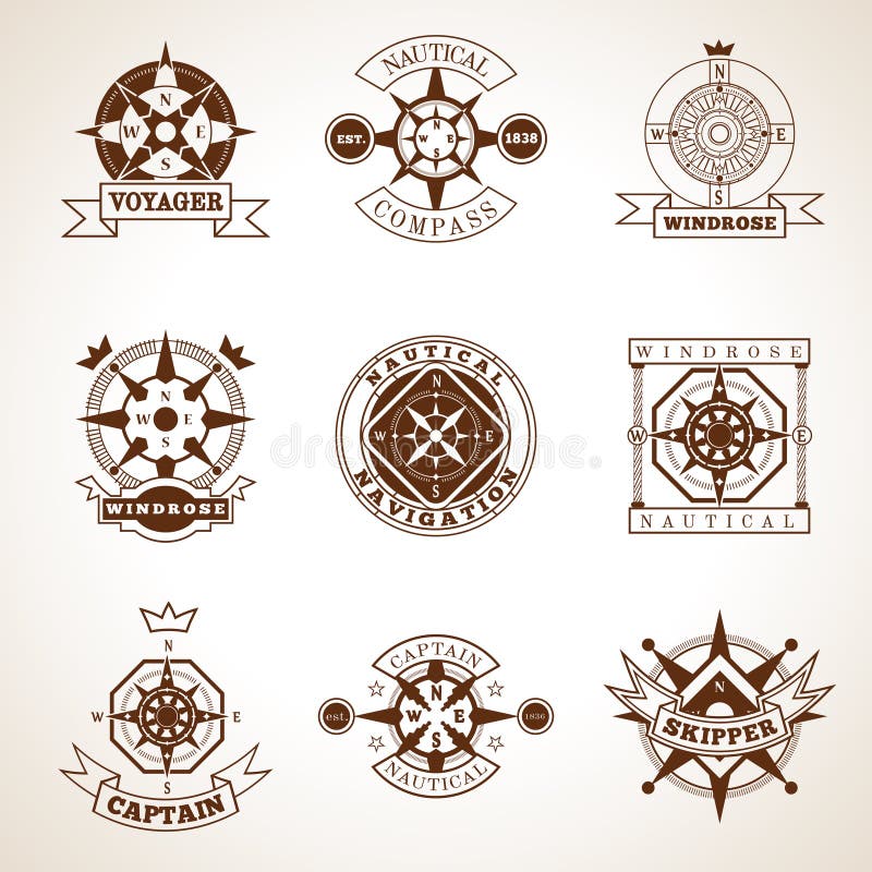 Compass Label Set stock vector. Illustration of insignia - 210202951