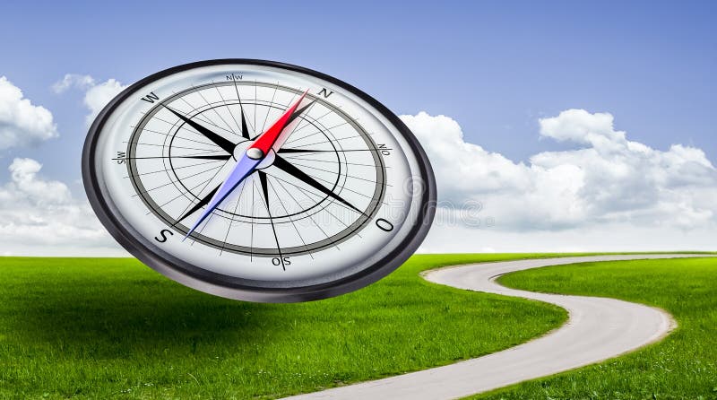Compass in landscape stock illustration. Illustration of deepl - 144270310