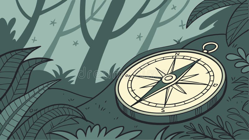 Compass on Leafy Ground, Natural Navigation, Forest Trail, Vector ...
