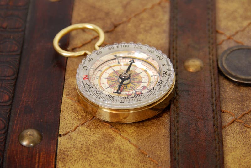 Compass on leather case stock photo. Image of traveling - 8846376