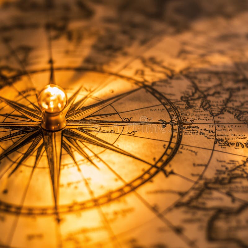 Compass with a Light Bulb Pointing North Stock Illustration ...