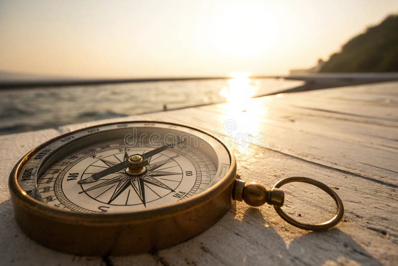 A Compass is Lighted Up a Sunbeam Stock Illustration - Illustration of ...