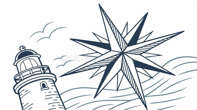Compass Lighthouse Wave Design, Navigation Travel Sea Illustration ...