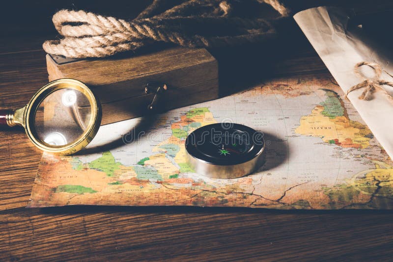 Compass with Magnifier on the Map Stock Photo - Image of geography ...