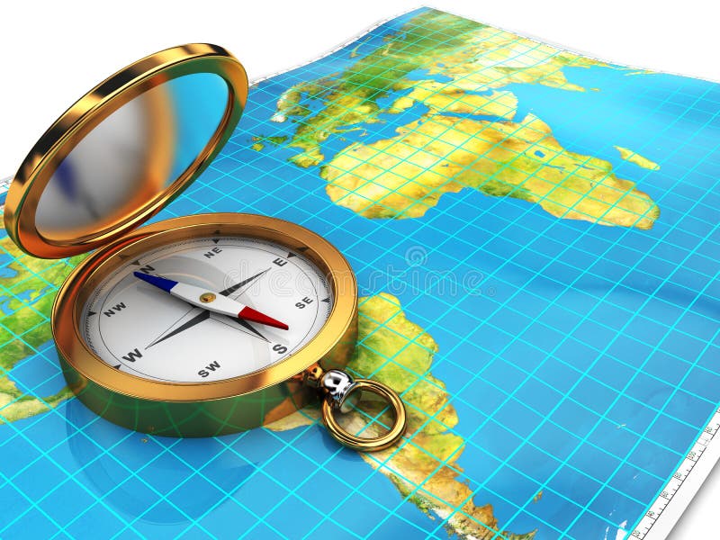 Compass and map stock illustration. Illustration of golden - 13716294