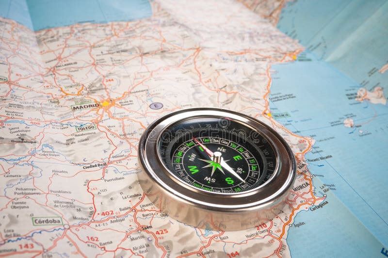 Compass on the map stock photo. Image of countries, international ...
