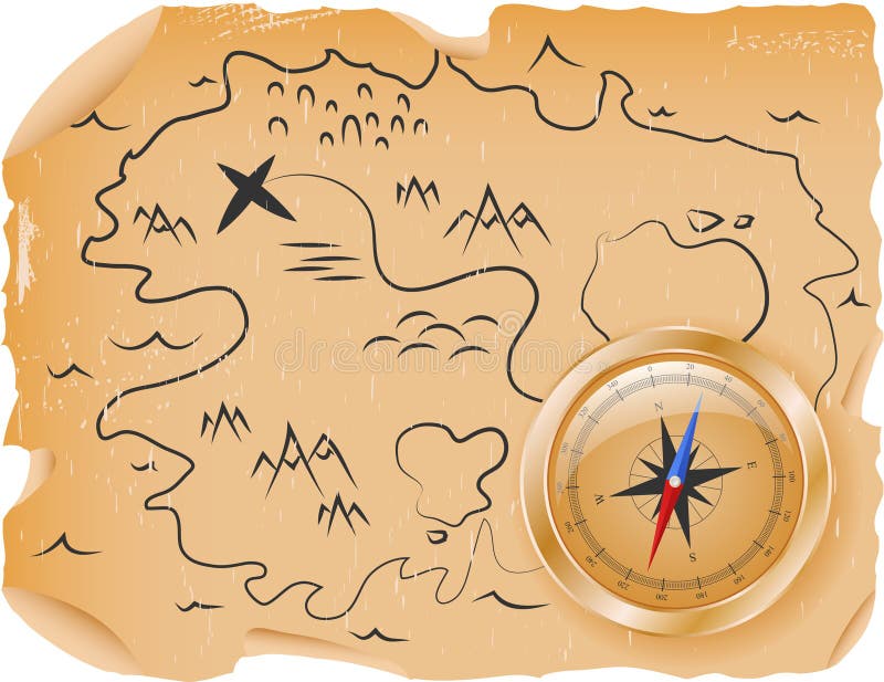 Pirates Treasure Map with Spyglass and Compass Stock Vector ...