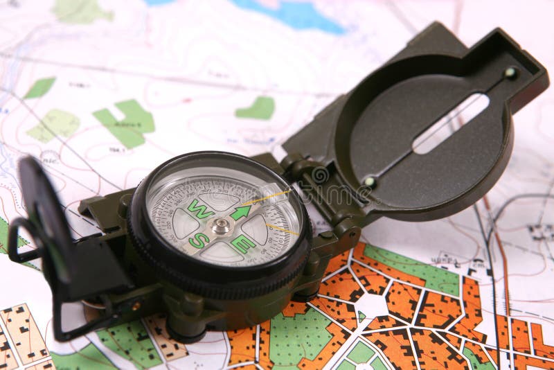 Compass on map stock image. Image of east, west, journey - 23922497