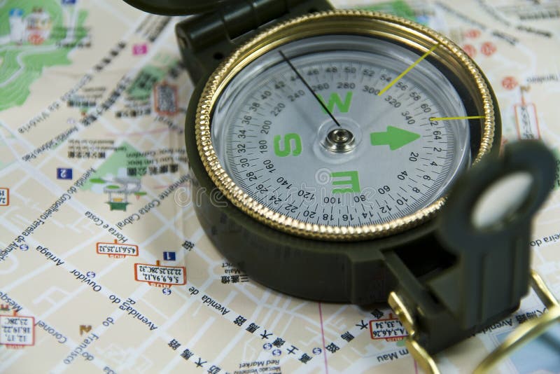 Compass on map stock photo. Image of navigating, modern - 3903528