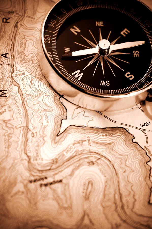 Compass on map stock photo. Image of blue, hill, south - 4811742