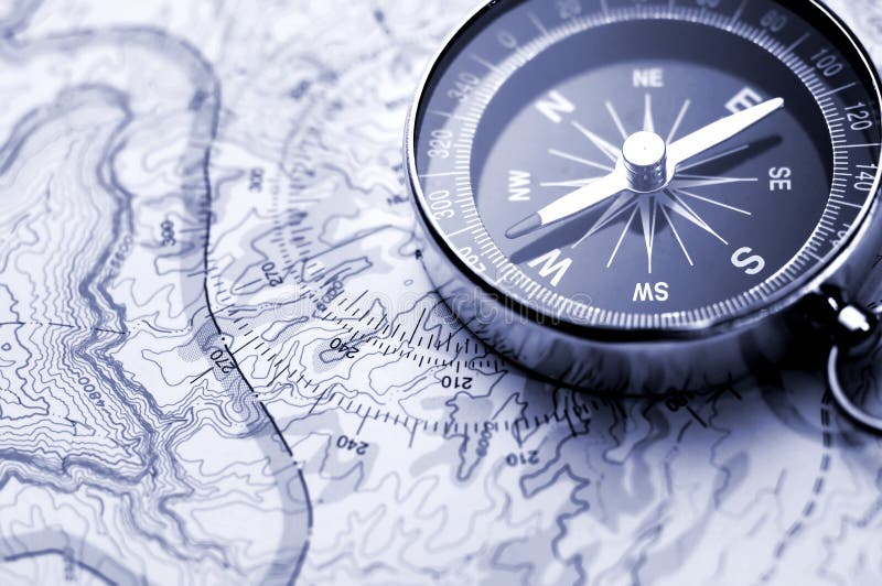Compass on map stock image. Image of west, east, canyon - 4811859