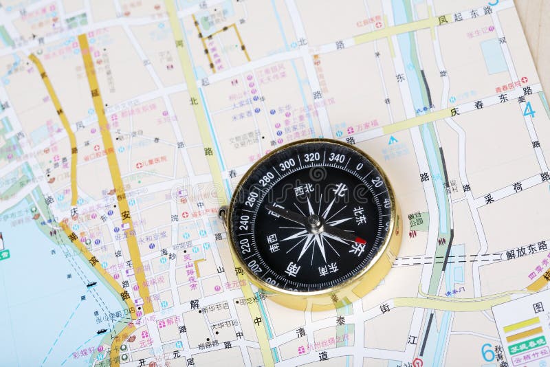 Compass on map stock image. Image of bygone, china, magnifying - 5307023