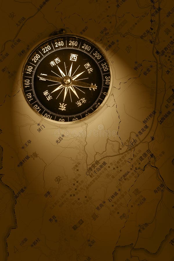 Compass on map stock photo. Image of burnt, device, north - 5307056
