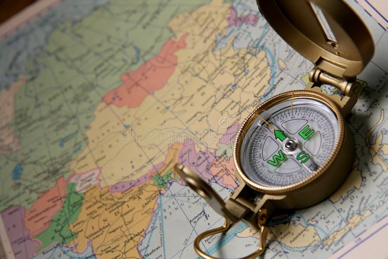 Compass on Map stock image. Image of mission, worldwide - 7611747