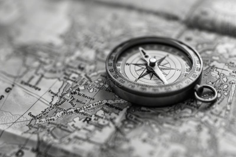 Compass on Map stock photo. Image of route, path, exploration - 374936194