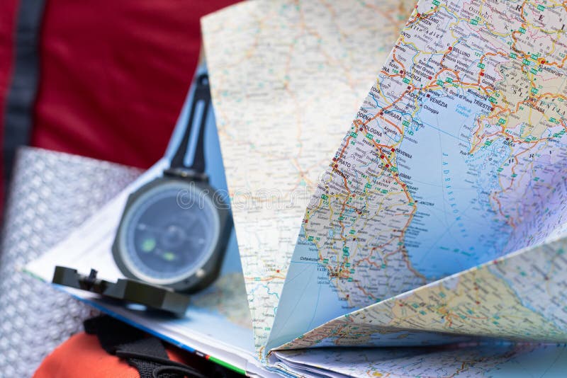 Compass and Map - Camping Trip Stock Image - Image of journey ...