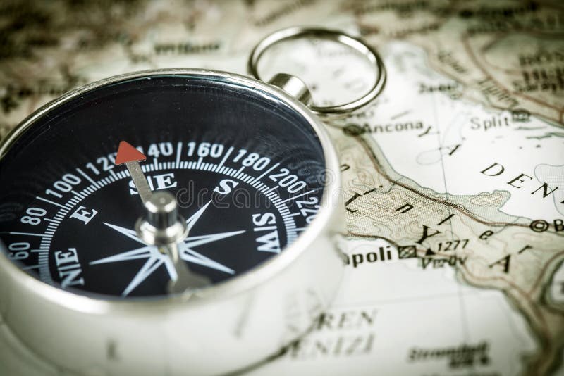 Compass on map stock image. Image of explore, atlas, magnetic - 67009547
