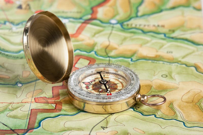 Compass on a map stock image. Image of cartographer - 159168083