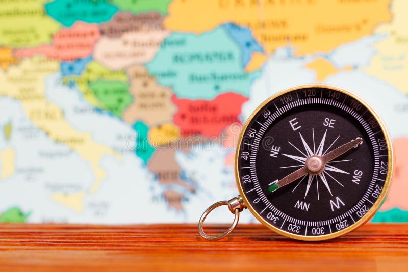 Compass on the map stock photo. Image of horizontal - 164604688