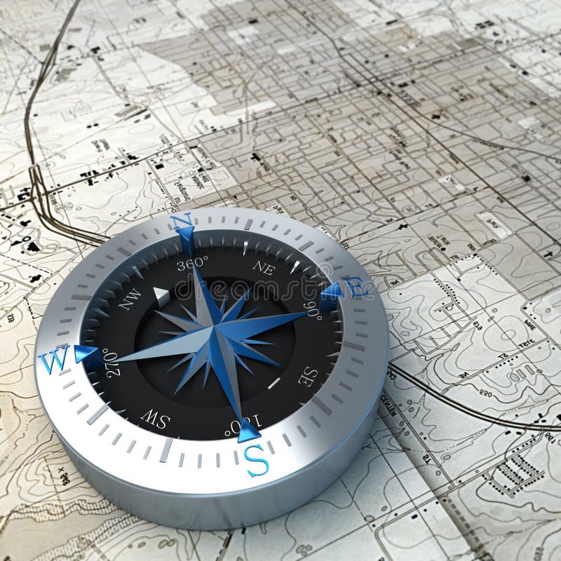 Compass on map stock illustration. Illustration of compass - 145754507