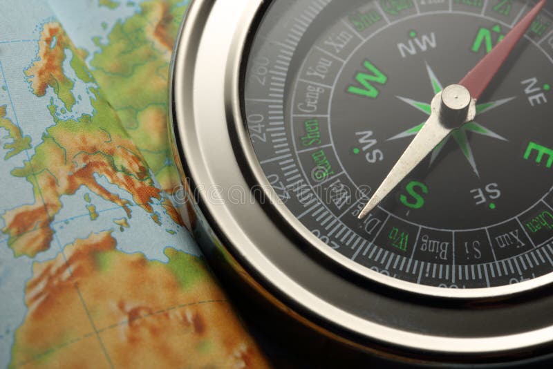 Compass on map stock photo. Image of object, color, shape - 34547884