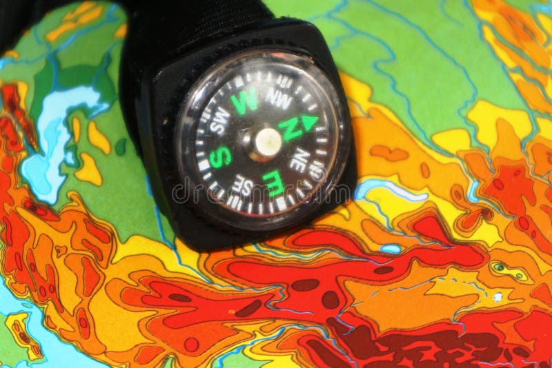 Compass on the Map - Find the Way and Direction Stock Photo - Image of ...