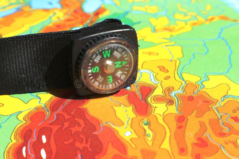 Compass on the Map - Find the Way and Direction Stock Photo - Image of ...