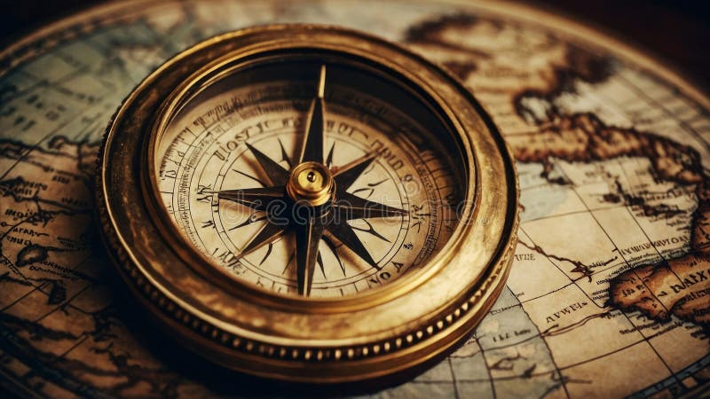 Compass and Map in Historical Geography Stock Illustration ...