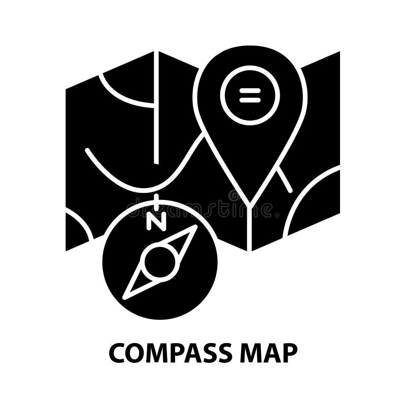 Compass Map Icon, Black Vector Sign with Editable Strokes, Concept ...