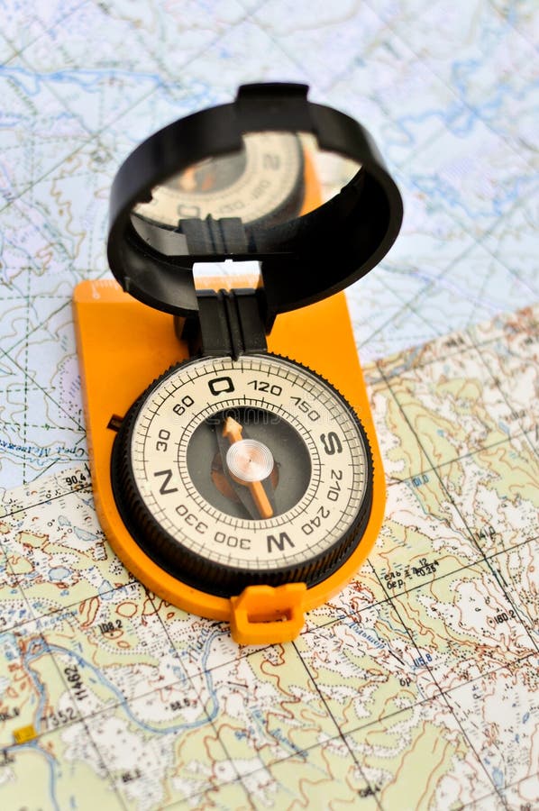 Compass on the map. stock image. Image of equipment, journey - 42291817