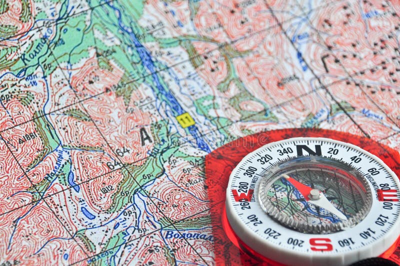 The compass on map. stock image. Image of locations, landmarks - 47742627