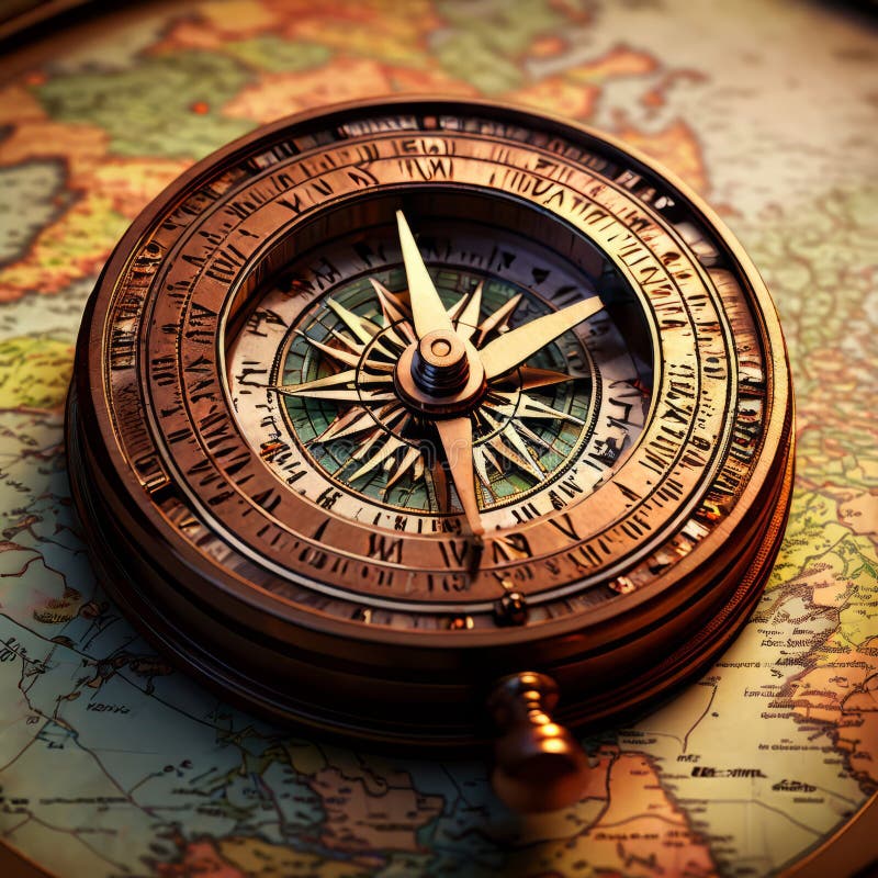 A Compass and a Map Morphed Together Creating a Navigationl Too Stock ...