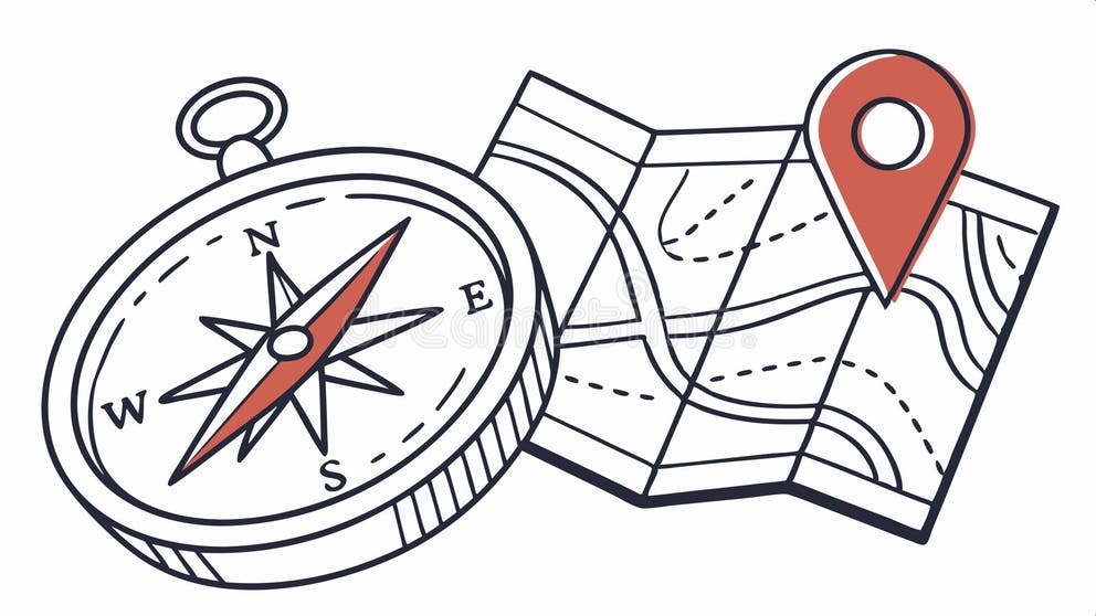 Compass and Map, Navigation Tool and Travel Planning Vector Design ...