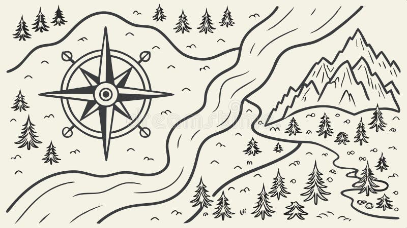 Compass and Map, Navigation Tools and Exploration Adventure Symbols ...