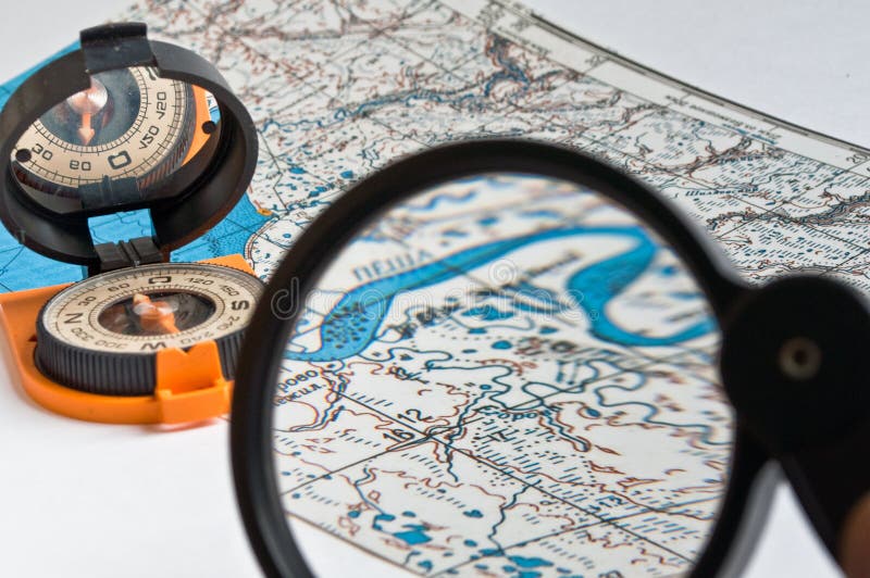 Compass and a map. stock image. Image of move, scene - 31489619